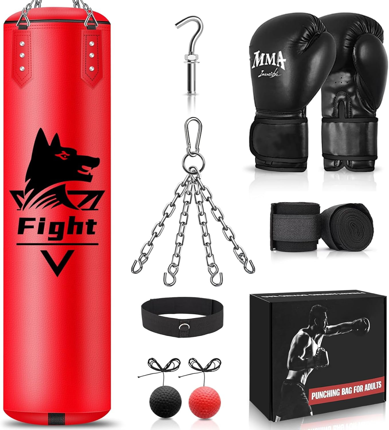 Hanging Punching Bag for Adults, 4FT PU Heavy Bag Boxing Training ...