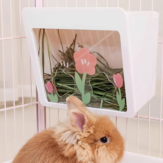 Hanging Rabbit Hay Feeder with Lid - No Waste Slow Feed Hay Rack for ...