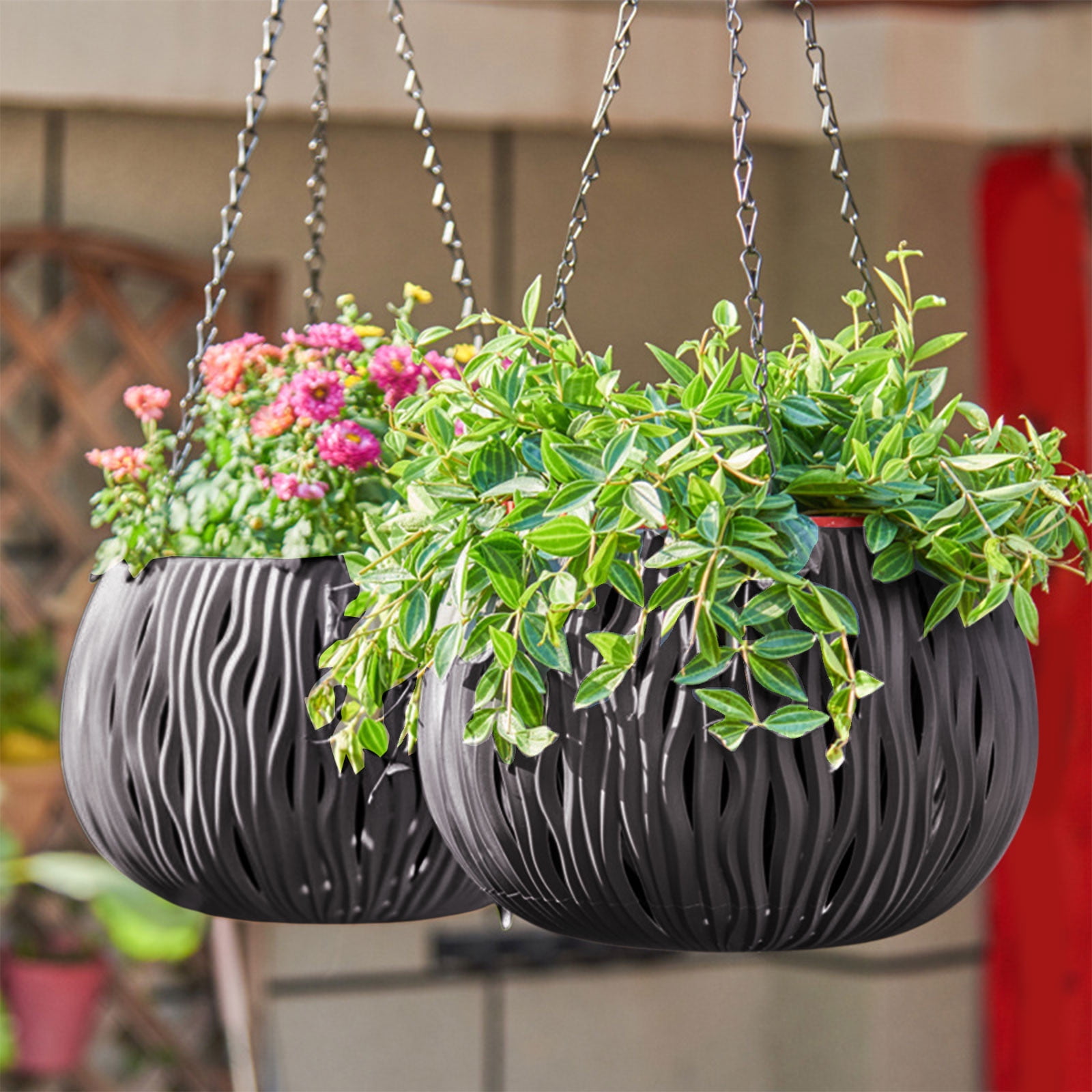 Hanging Rattan Planter Basket with Water Barrier Design | Prevents Root ...
