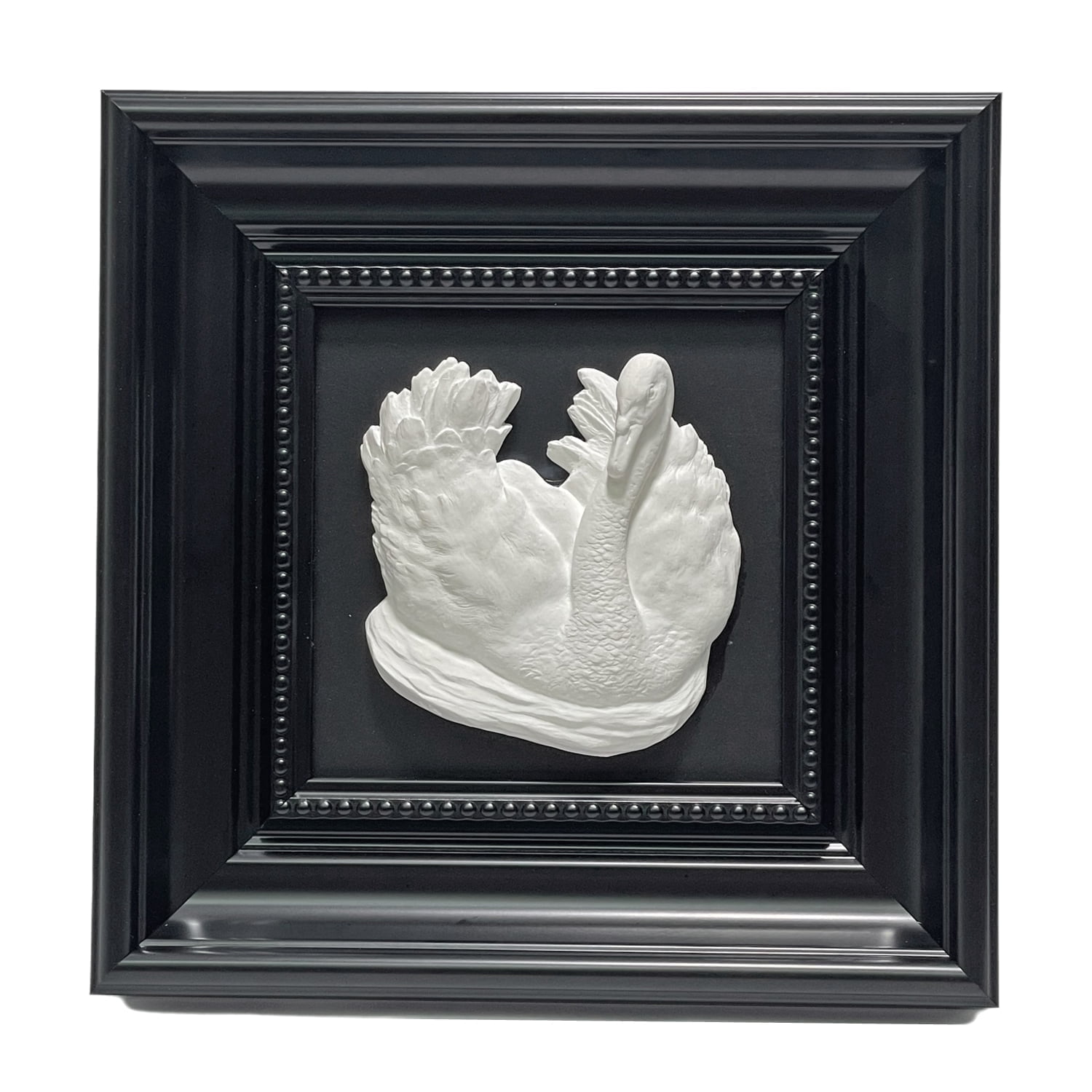 Hanging Relief Art White Swan Plaster Sculpture Black Framed Wall Art ...