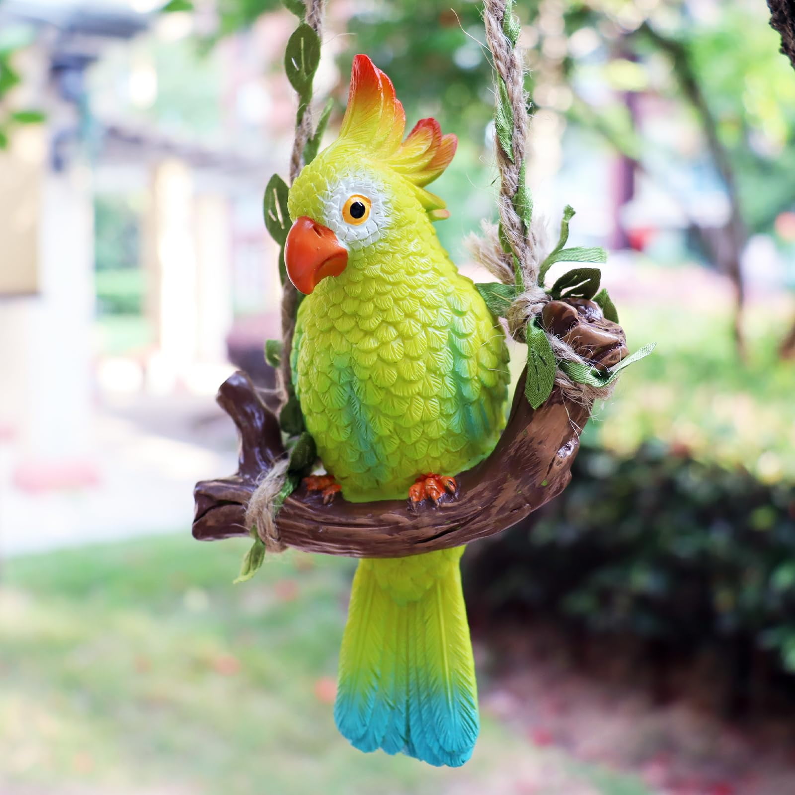 Hanging Resin Parrot Sculpture MMF7 Garden Decor Swing Bird Tropical ...
