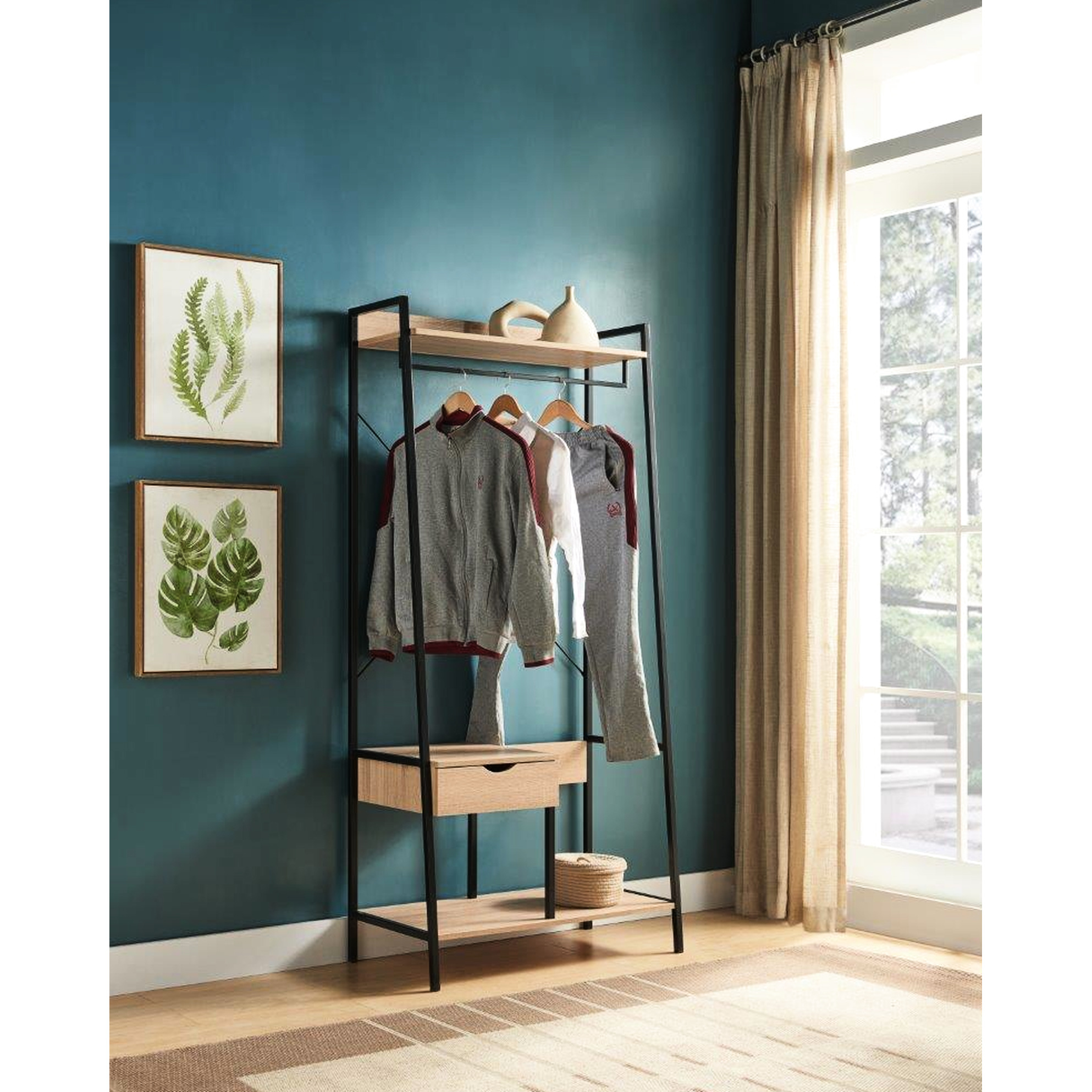 Hanging Rod And Drawer Metal Wardrobe - Brown Open Configuration ...