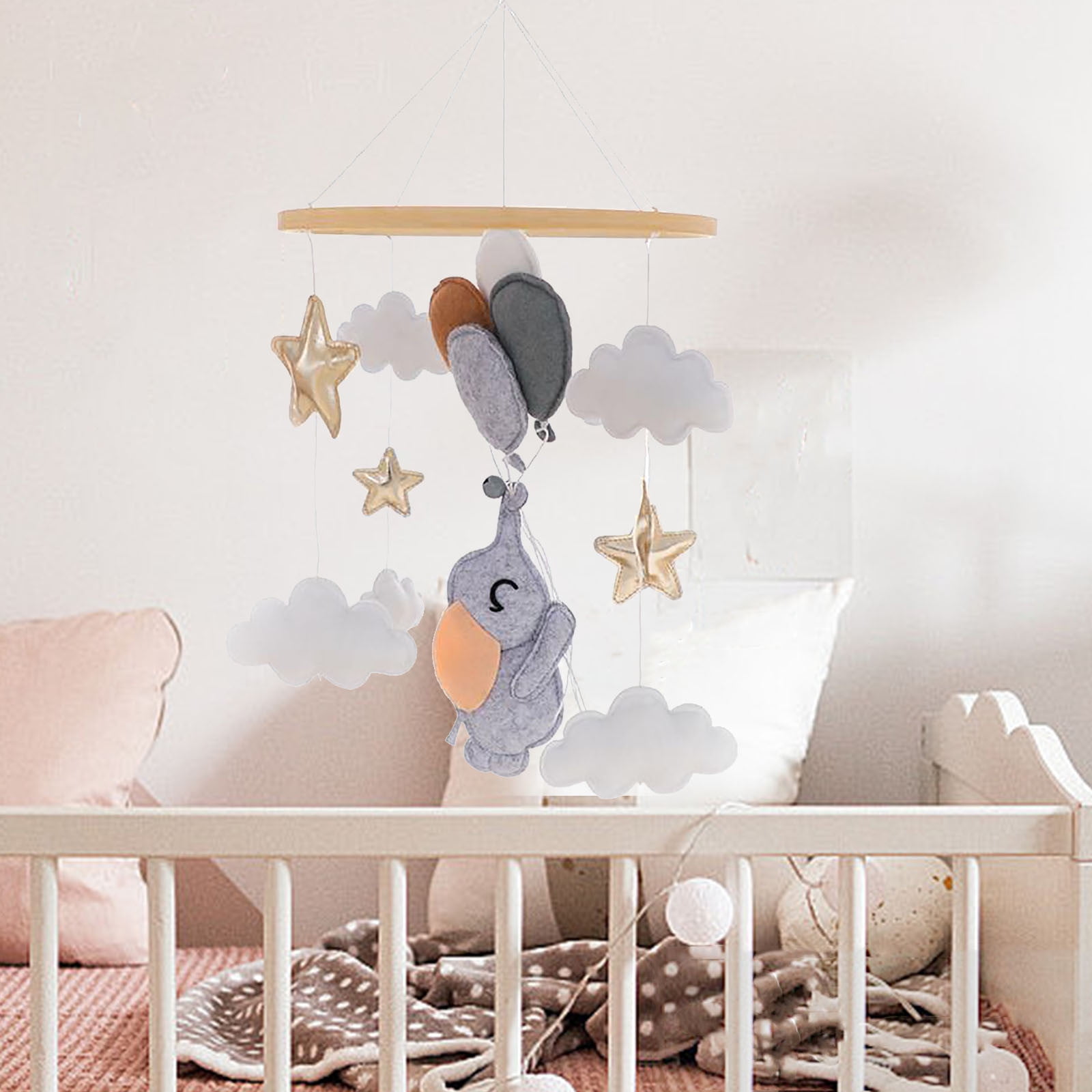 Hanging Rotating Toys Bed Bell for Baby Crib, Felt Sky Bed Bell Hanging ...