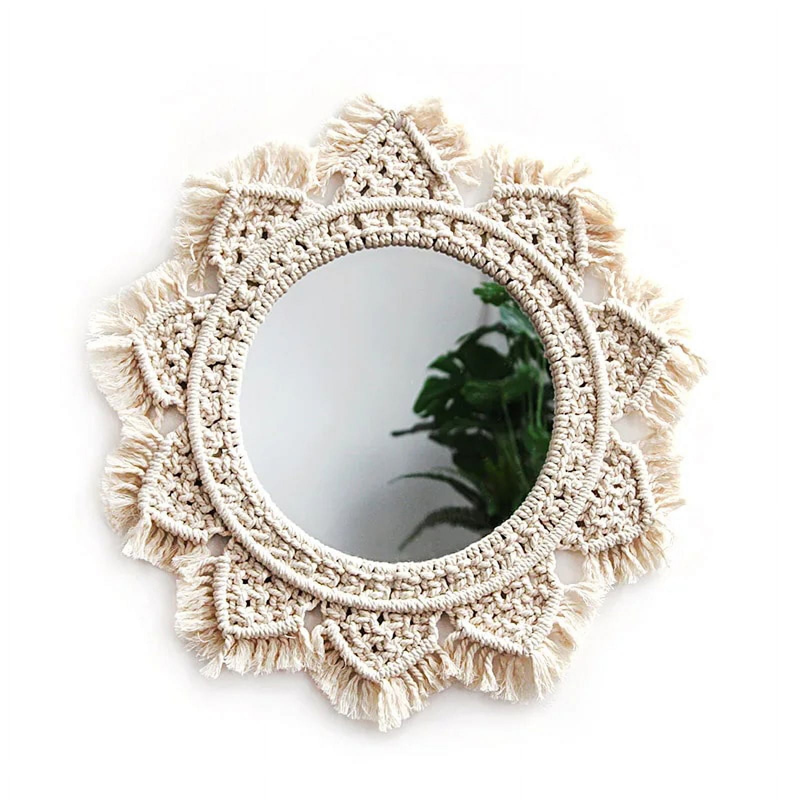 Macrame Wall Mirror - Round Mirror with Macrame Fringe, Boho Decorative ...