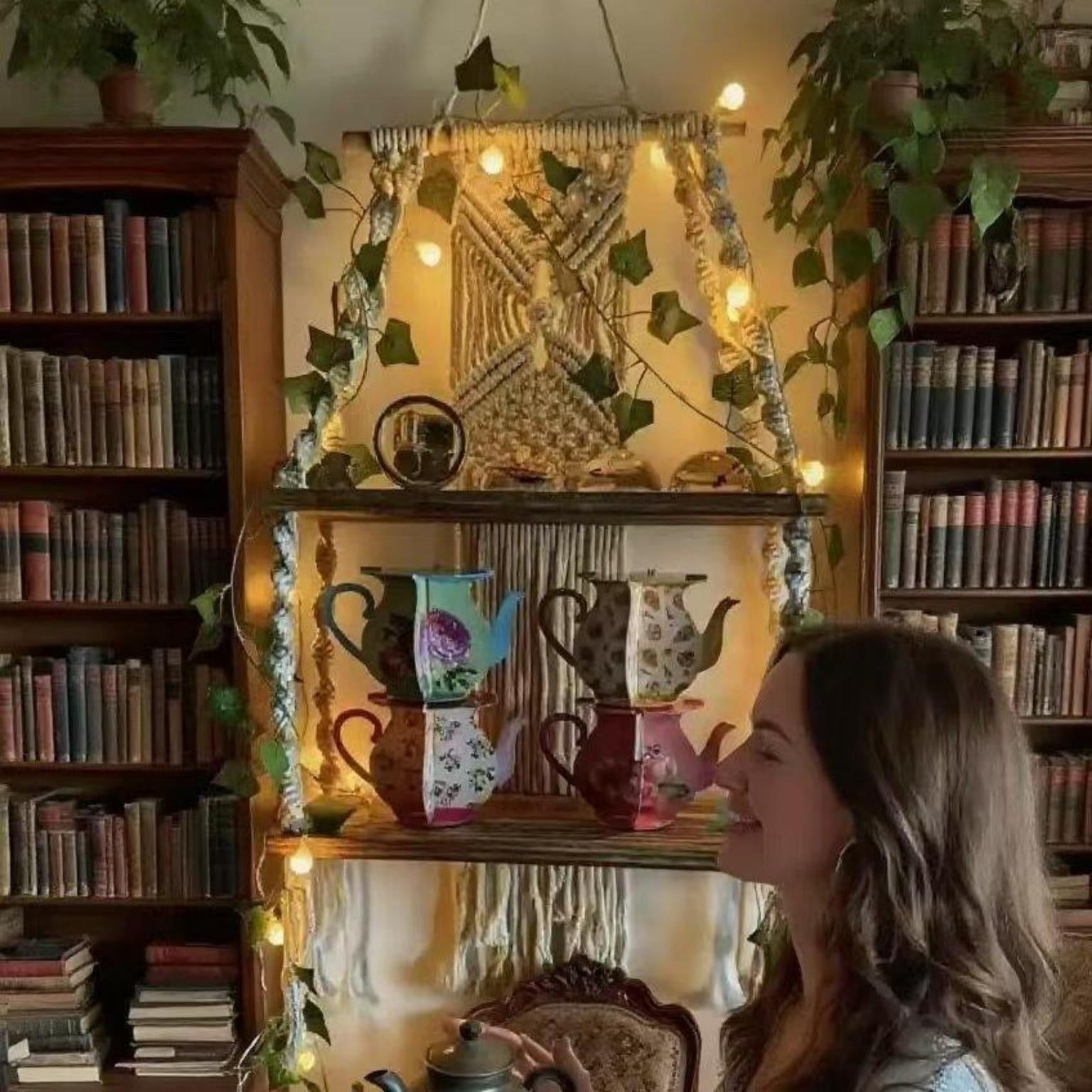 Hanging Shelf with Vine Lights, Macrame Plant Wall Shelf, Wall Storage ...