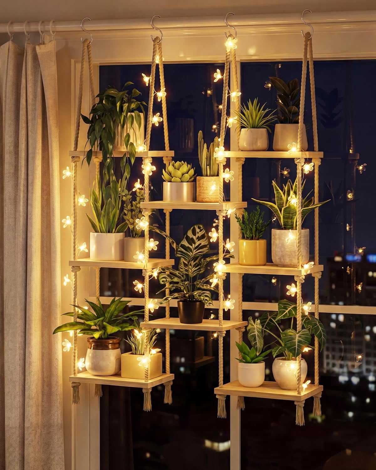 Hanging Shelves 8Tiers with Light Plant Hanger Indoor Window Plant ...