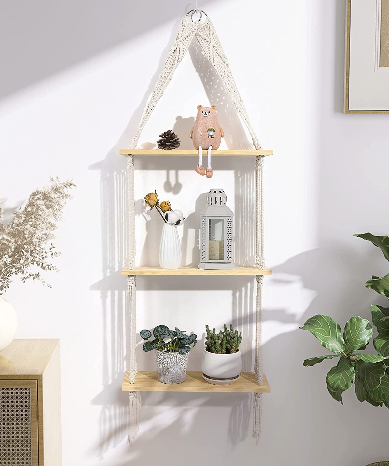 Hanging Shelves Macrame Shelf 3 Tier, Boho Wall Shelf with Handmade ...