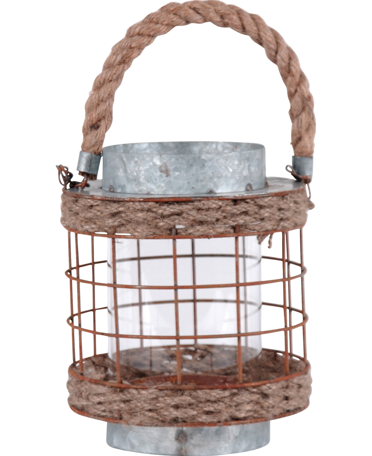 Hanging Ships Lantern Candle Holder 15 Inch Metal Glass Jute Rope ...