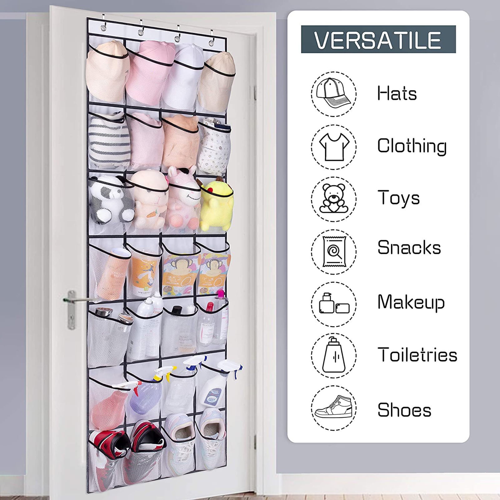 Hanging Shoe Organizer, 28 Mesh Pockets Over Door Shoes Rack for Closet ...