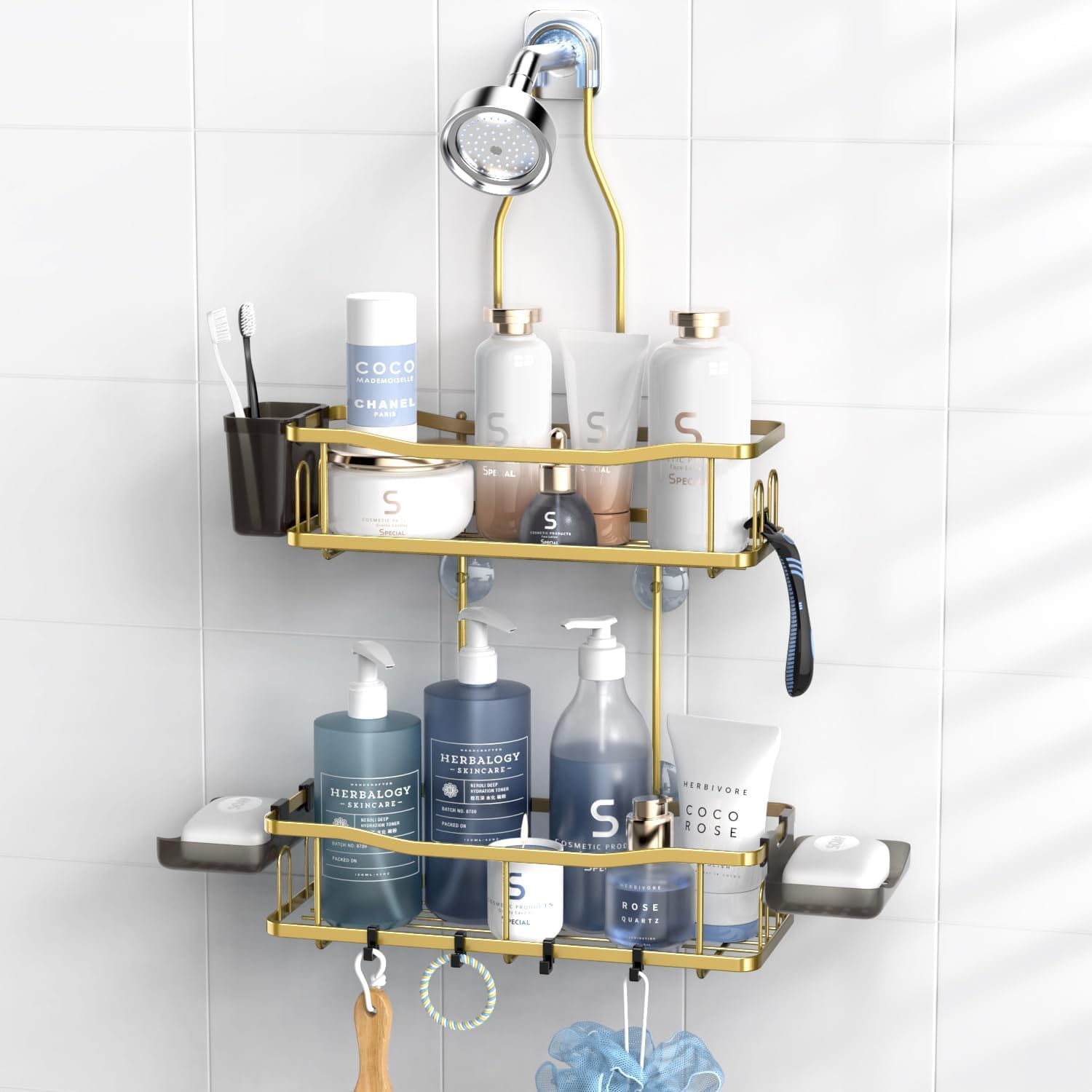Hanging Shower Caddy Bathroom Organizer: Rustproof Shower Shelf Racks ...
