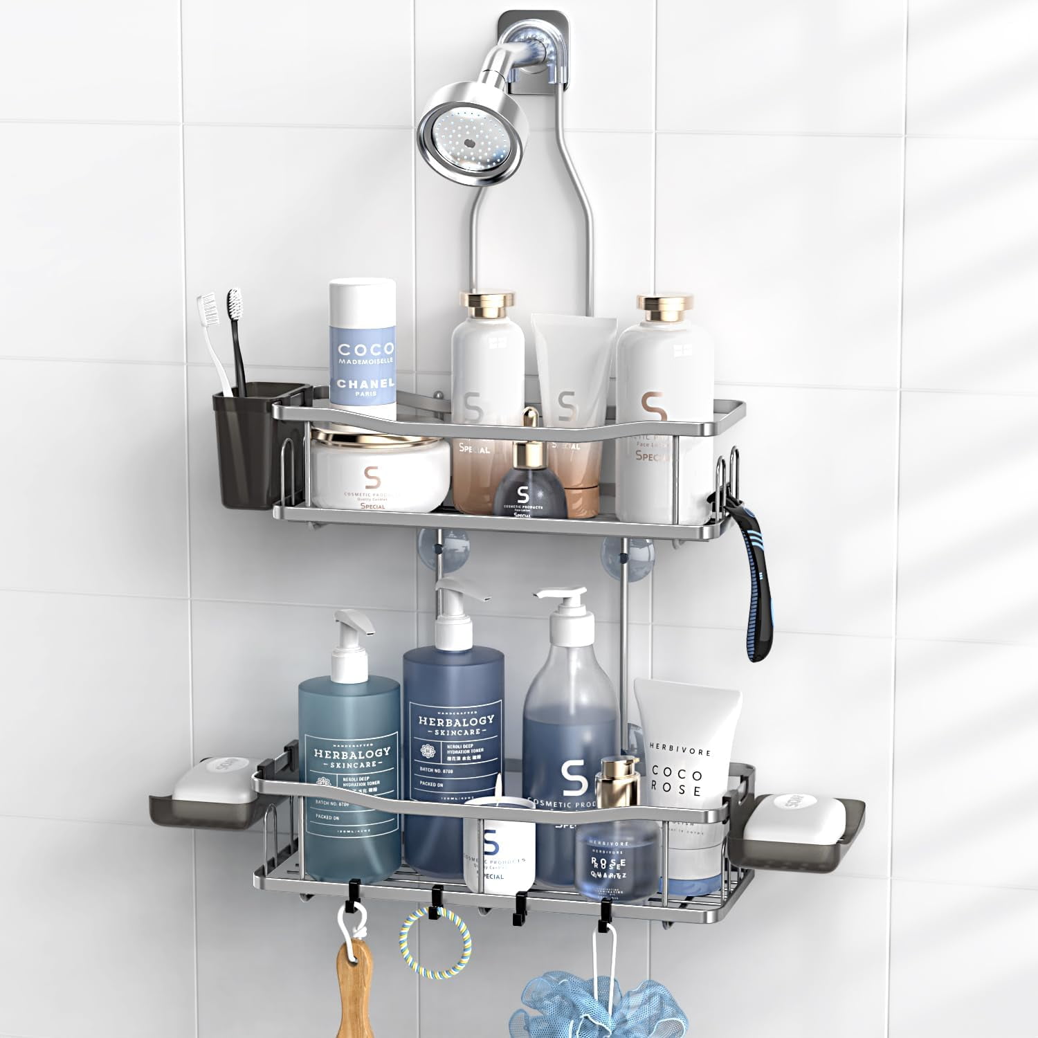 Hanging Shower Caddy Bathroom Organizer: Rustproof Shower Shelf Racks ...