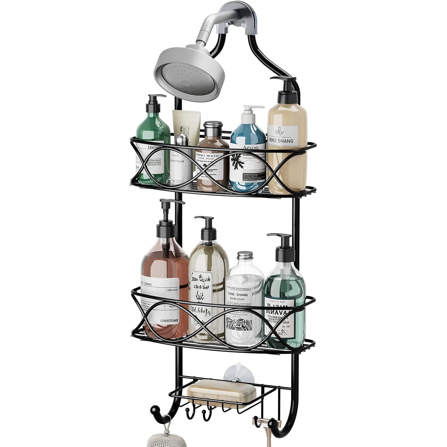 Hanging Shower Caddy Over Shower Head, Black Rust Proof Metal Large ...