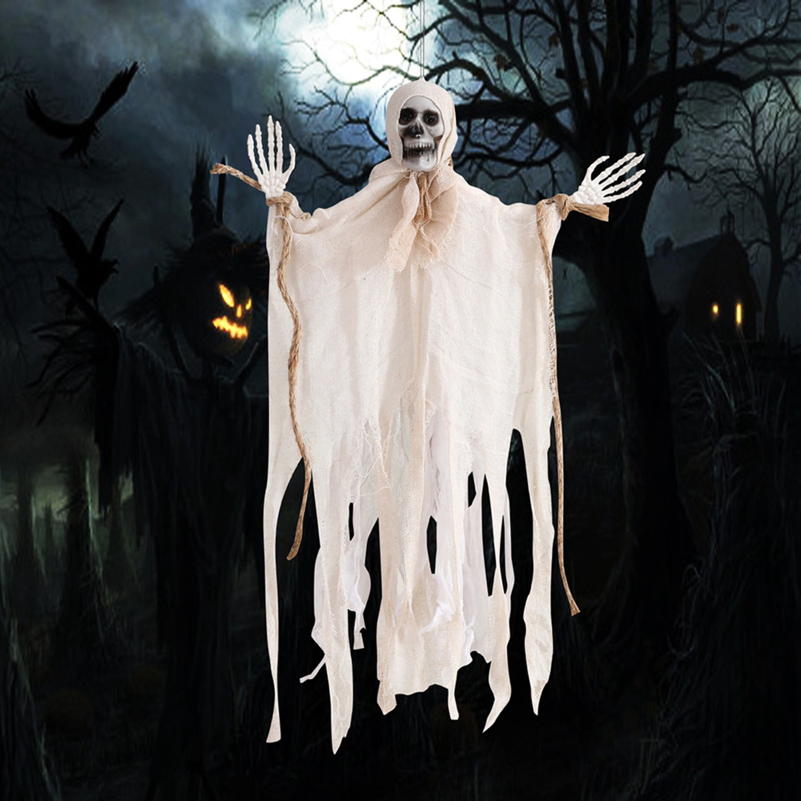 Hanging Skeleton Ghost Halloween Decoration - Large Spooky Ghost Decor ...