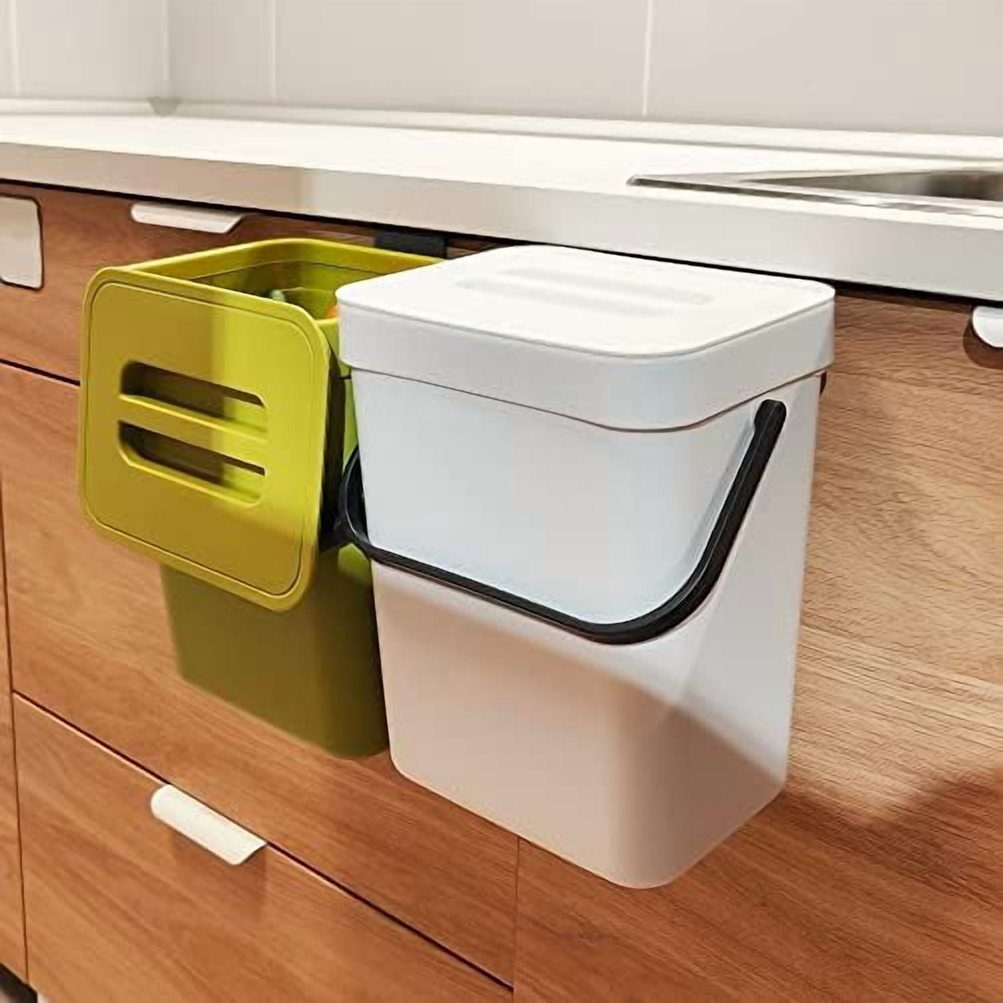 Hanging Small Trash Can with Lid Under Sink for Kitchen，1.3 Gallon/ 5L ...
