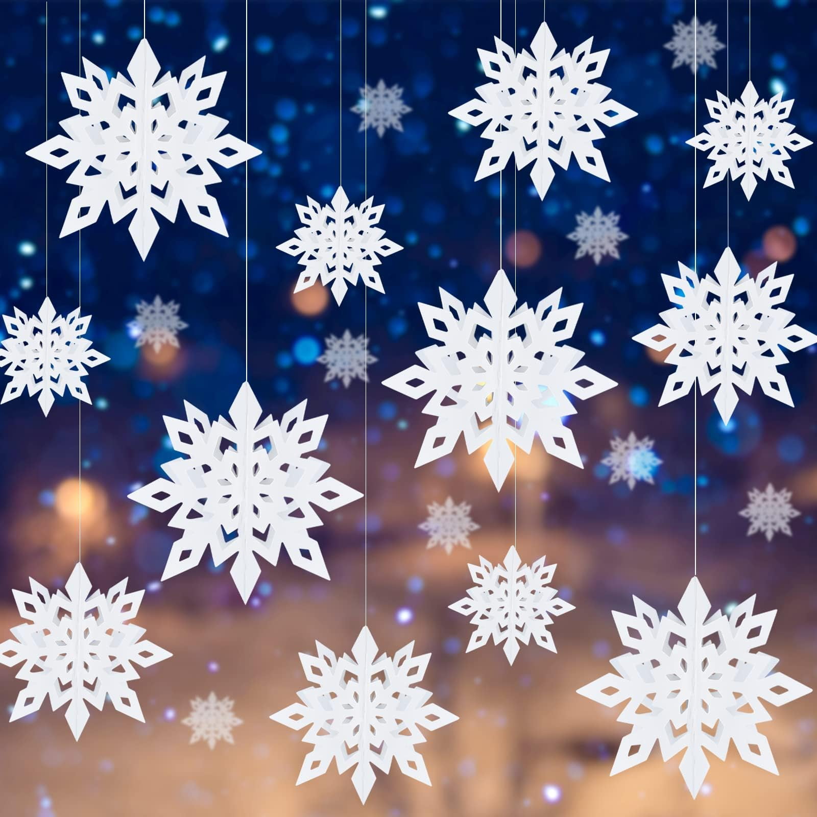 Hanging Snowflake Decorations Winter Christmas - BSL1 12 Pcs Hanging 3D ...