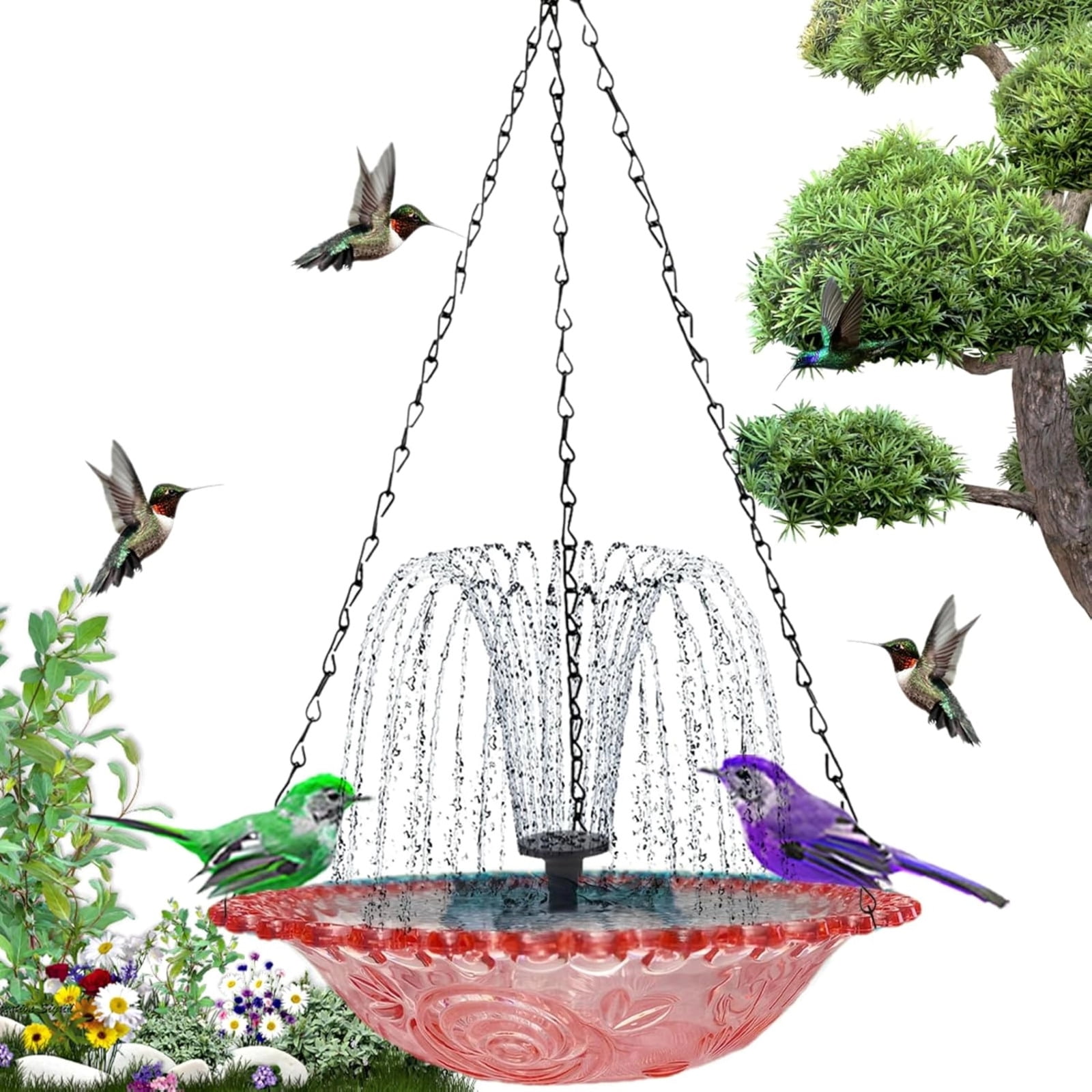 Hanging Solar Bird Bath Fountain, Hummingbird Mister Solar Powered ...