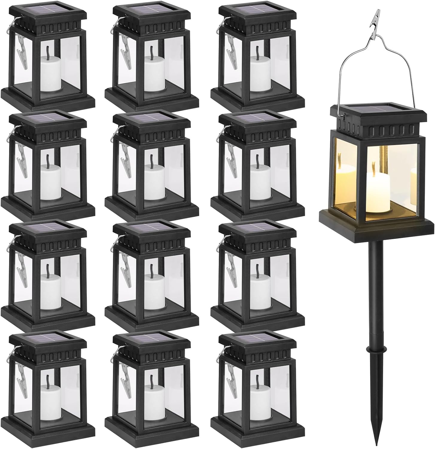 Hanging Solar Candle Lanterns Outdoor with Stakes - 12 Pack Solar ...