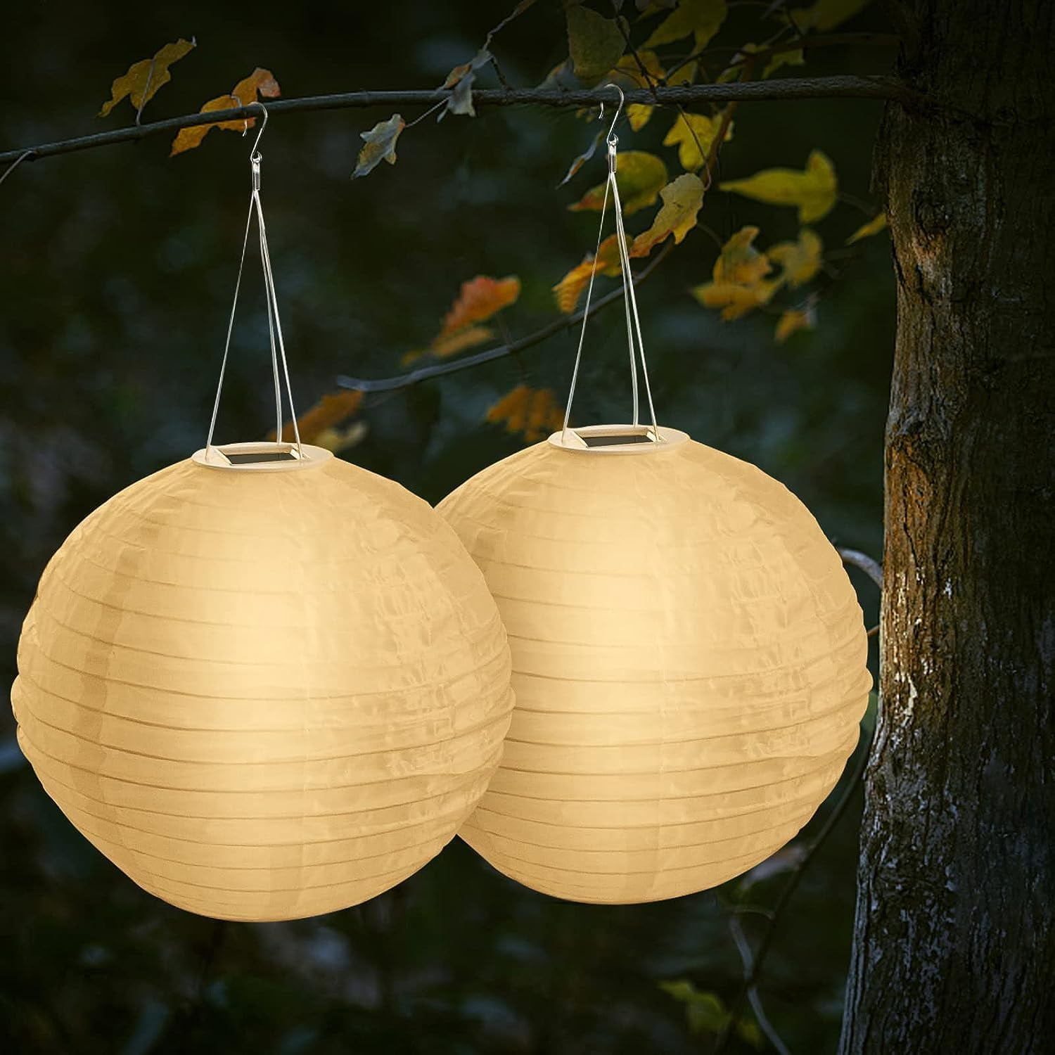 Hanging Solar Chinese Lanterns - Set of 2 Waterproof Nylon Solar ...