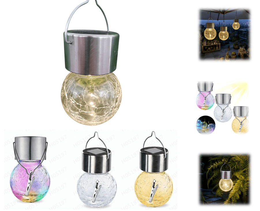 Hanging Solar Crackled Glass Globe Lights, Outdoor Waterproof Lanterns ...