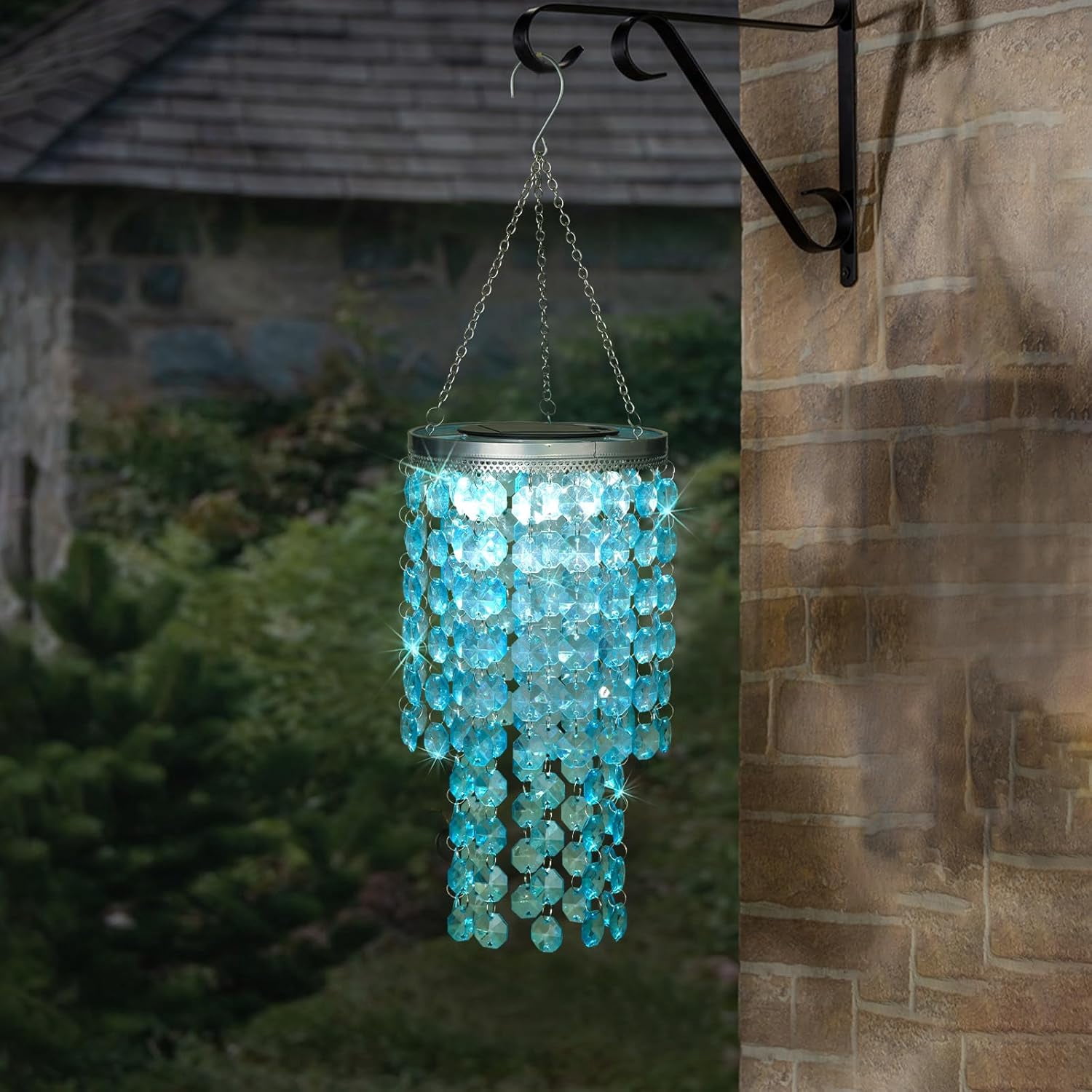 Hanging Solar Crystal Chandelier Outdoor, 21” Modern Solar Multicolor ...