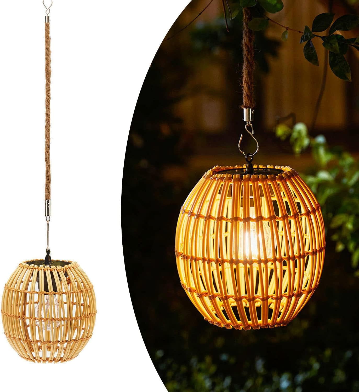 Hanging Solar Lantern Outdoor Waterproof, Large Solar Rattan Lantern ...