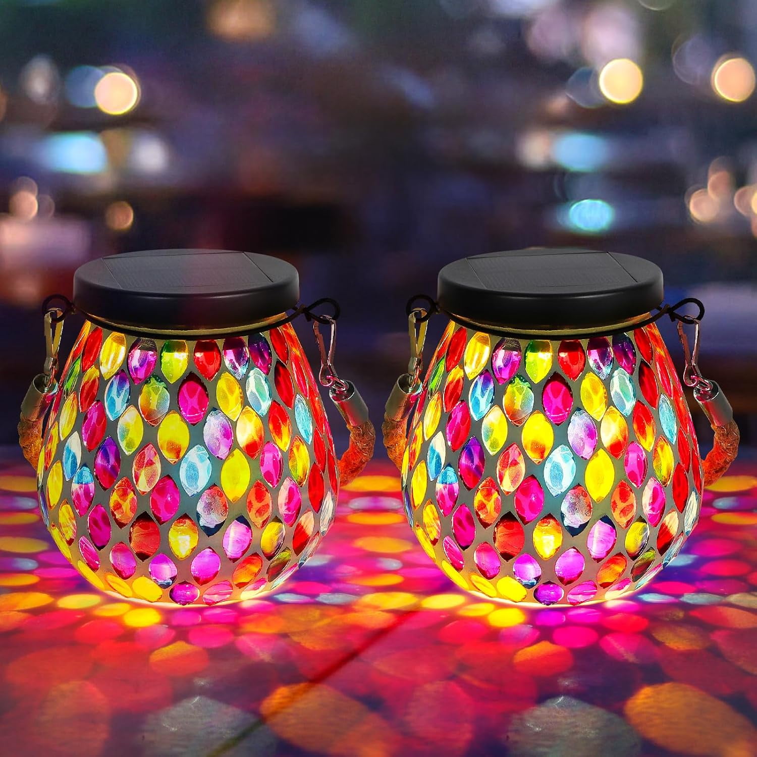 Hanging Solar Lantern Outdoor Waterproof: Warm White & RGB 2 Lighting ...