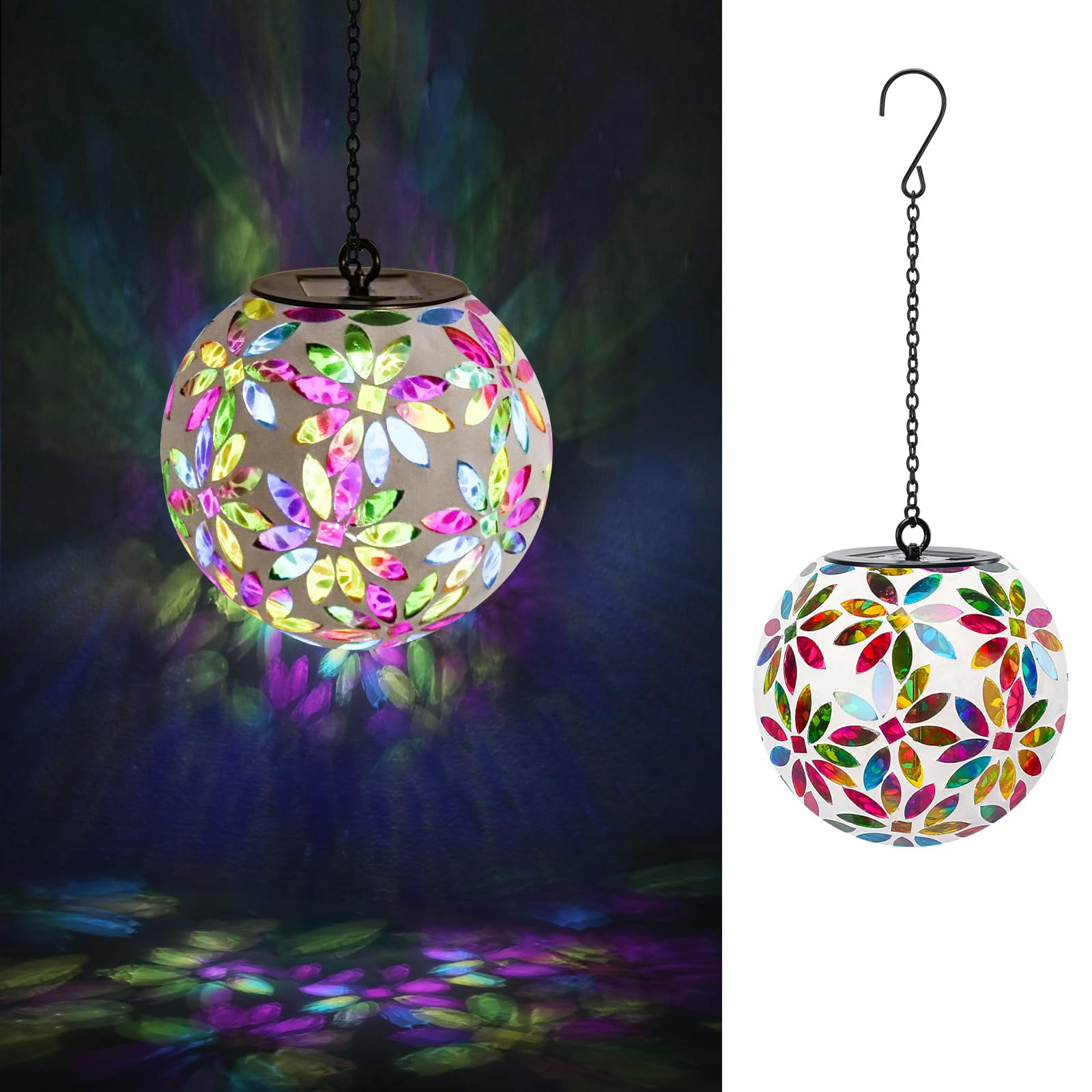 Hanging Solar Lanterns Mosaic Solar Lights with Hook Up, Outdoor Garden ...