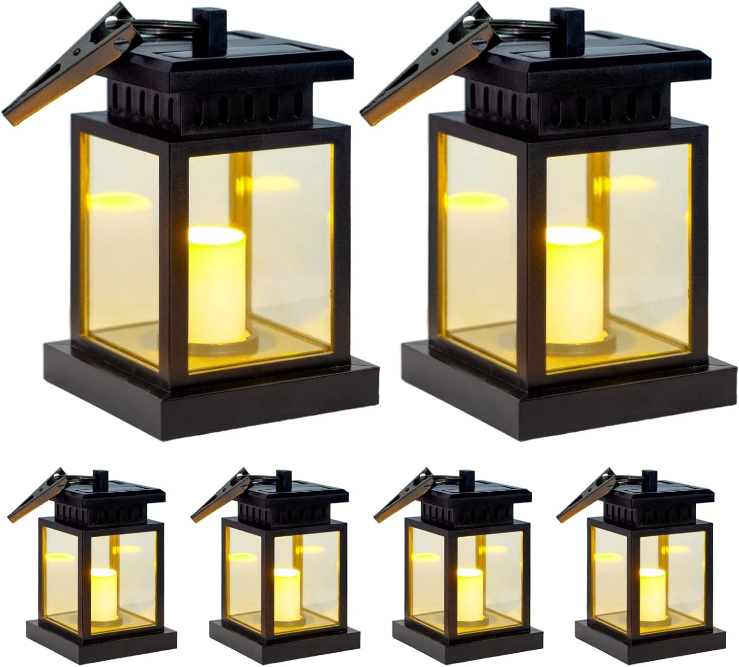 Hanging Solar Lanterns Outdoor - 6 Pack Solar Candle Flickering Lights ...