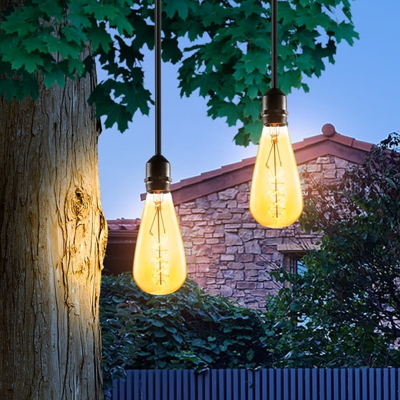 Hanging Solar Lights Glass Edison Bulbs Solar Powered Lantern Outdoor ...