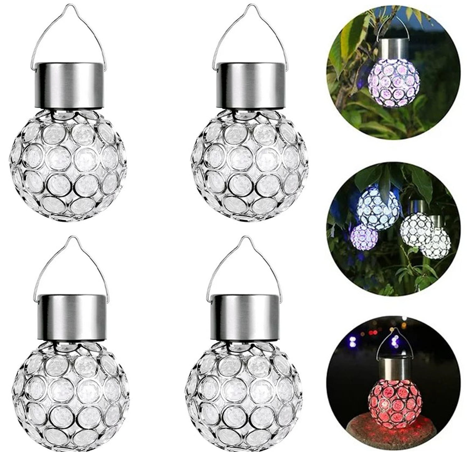 Bexikou Silver Solar Outdoor Hanging Lanterns, Globe Color Changing LED ...