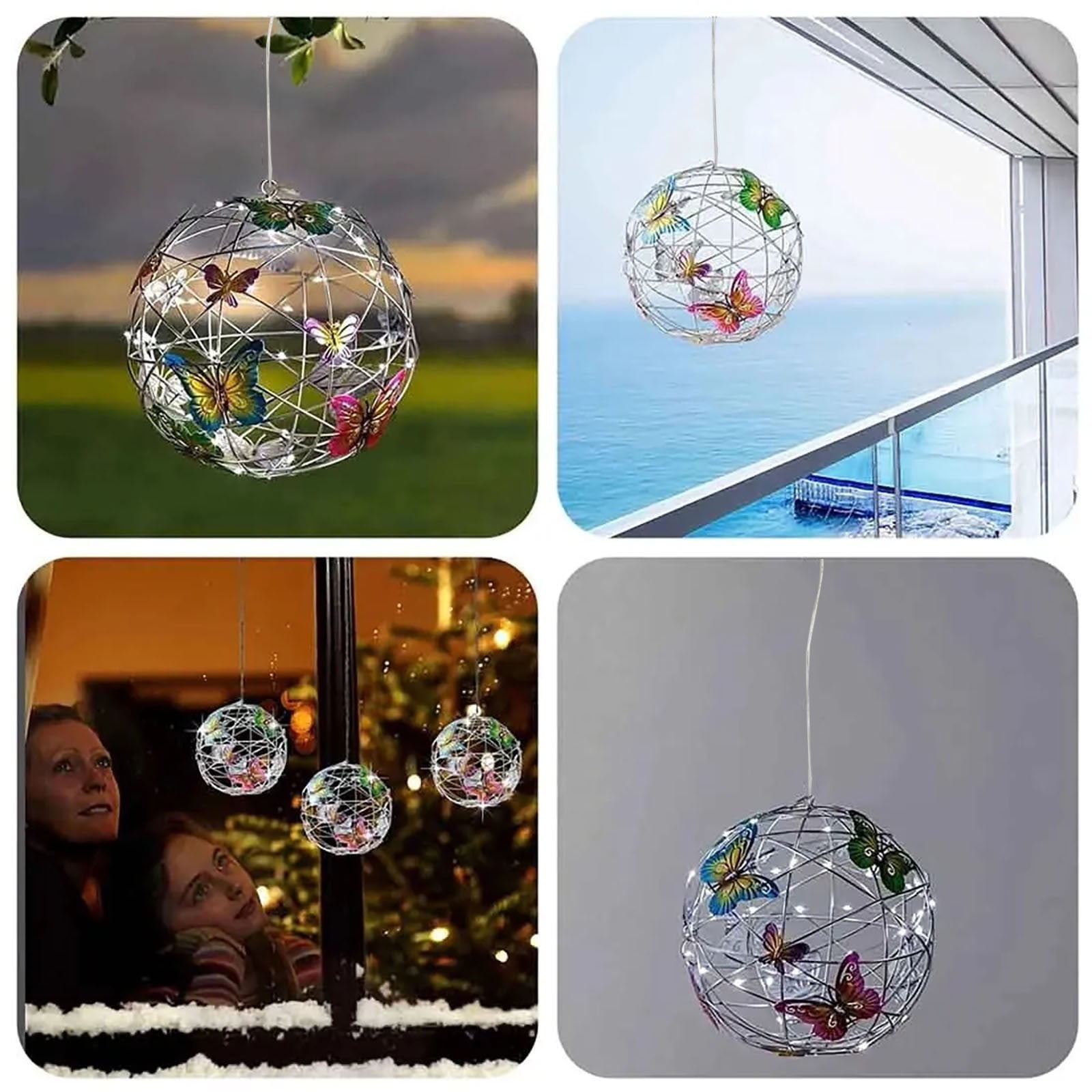 Hanging Solar Lights Outdoor, Round Ball Light with Butterfly, Solar ...