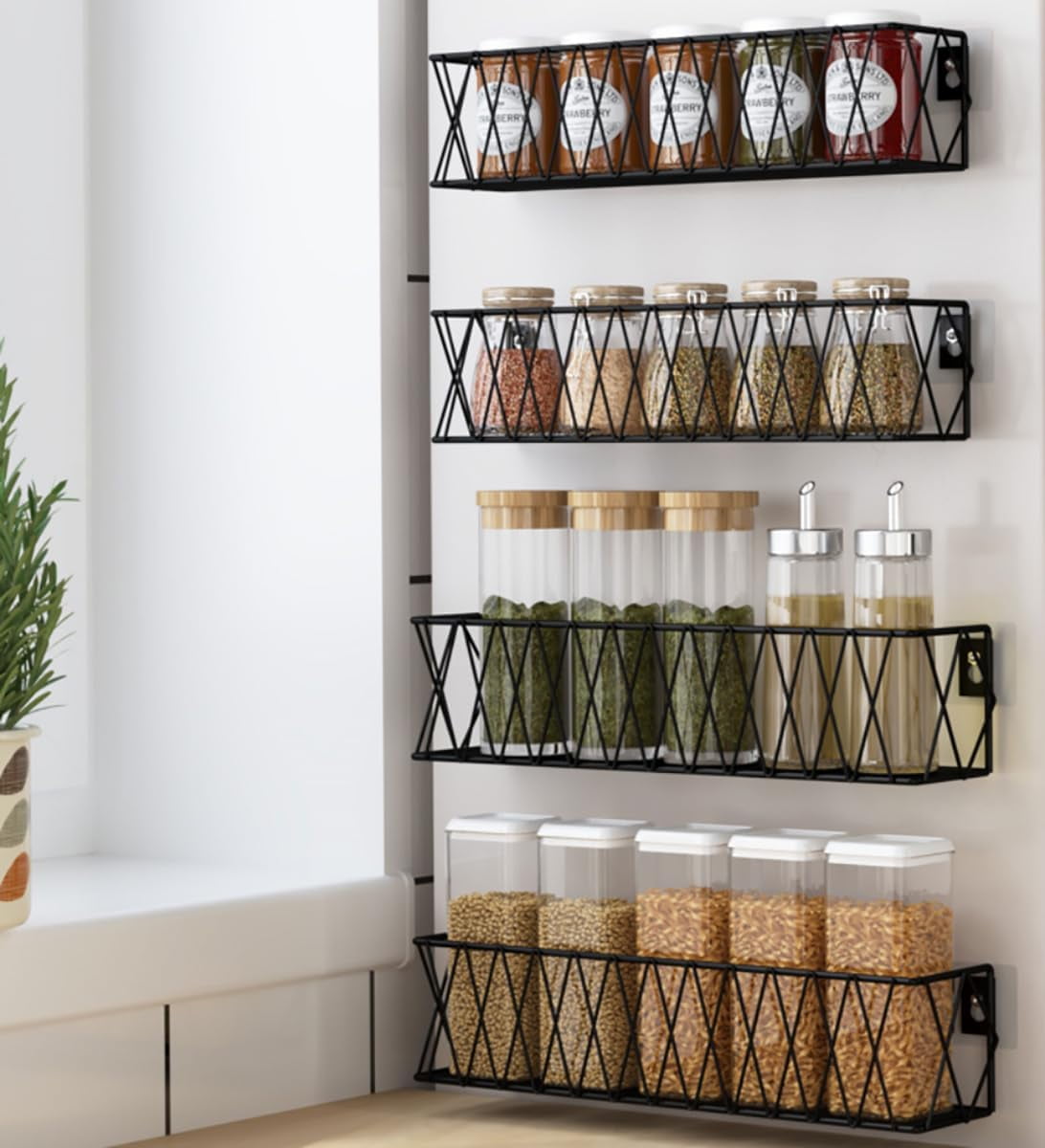 Hanging Spice Rack Wall Mount 4 Pack, Seasoning Rack Organizer Adhesive ...