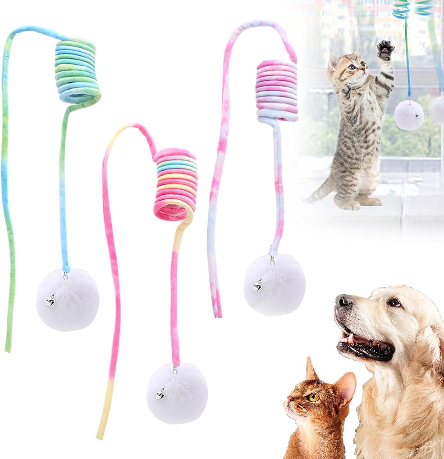 Hanging Spring Plush Cat Toy Ball, Hanging Cat Toys for Indoor Cats with Bell, Pet Spring Toy ...