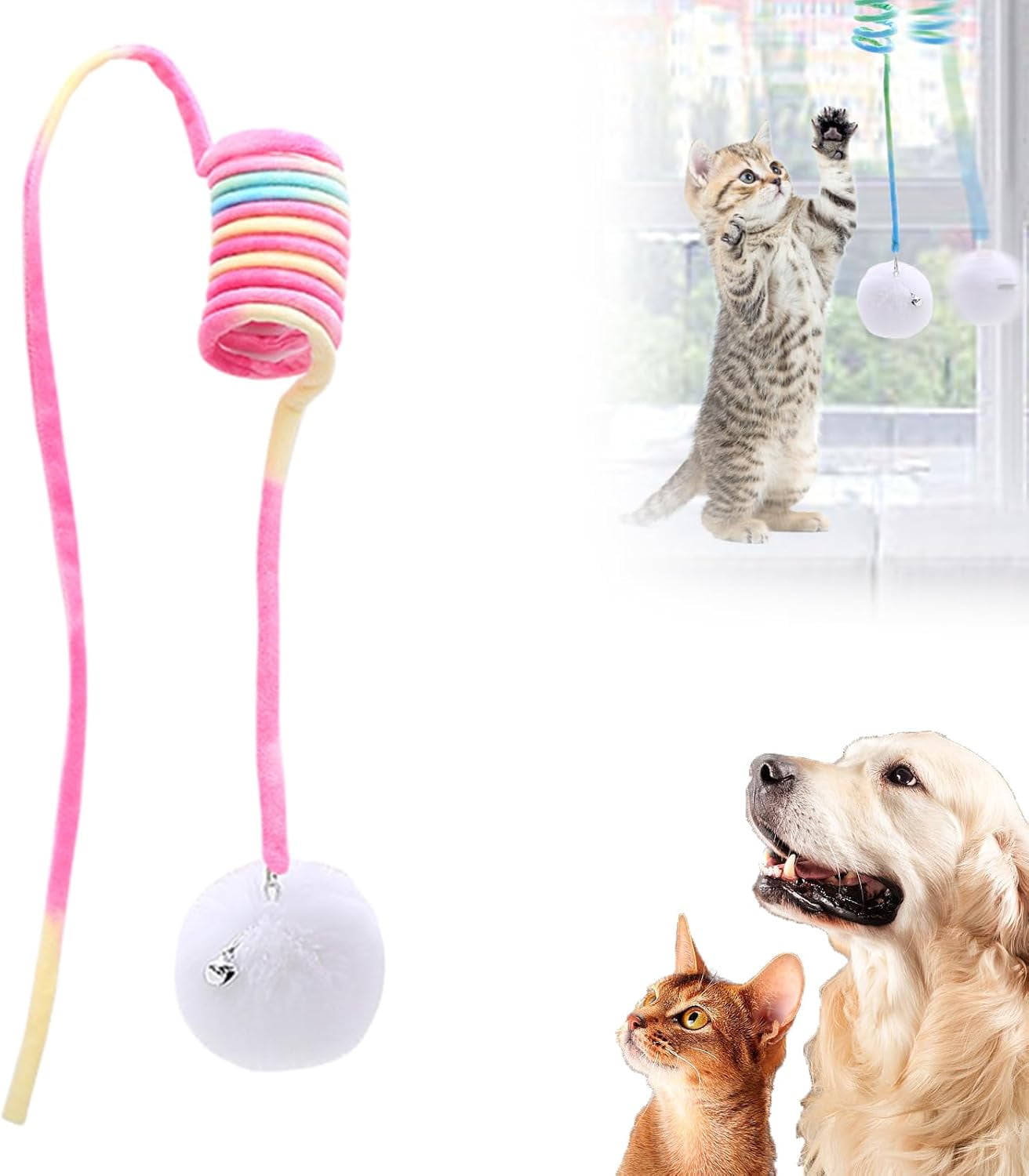 Hanging Spring Plush Cat Toy Ball, Hanging Cat Toys for Indoor Cats ...