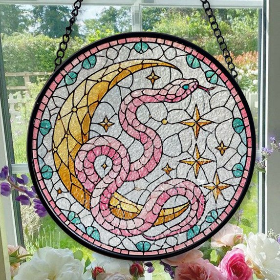 Hanging Stained Glass for Windows Crescent Moon - Stained Glass for ...