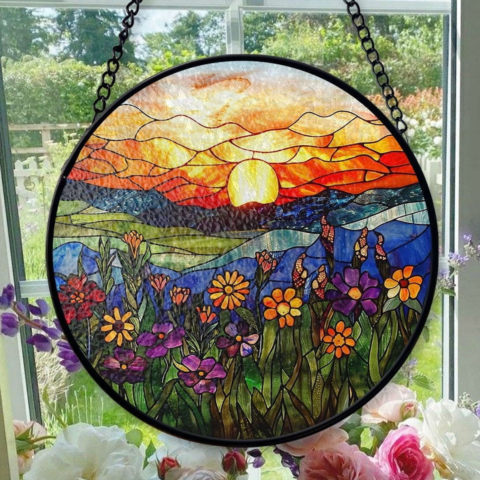 Hanging Stained Glass for Windows Flower Sunrise - Stained Glass for ...