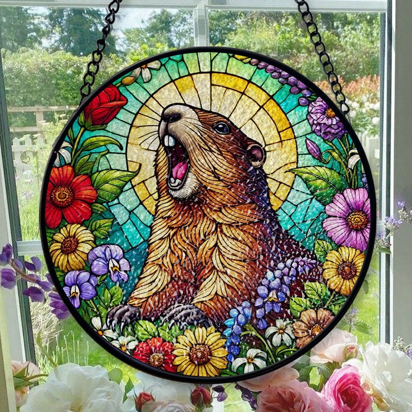 Hanging Stained Glass for Windows Groundhog Scream - Stained Glass for ...