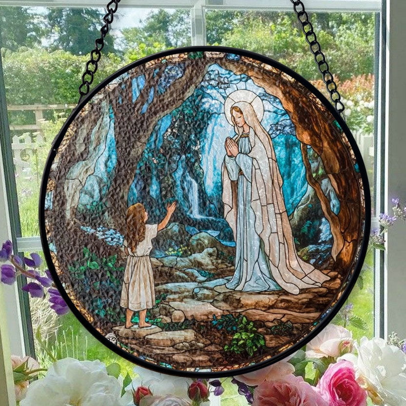Hanging Stained Glass for Windows Lady Lourdes Catholic - Stained Glass ...