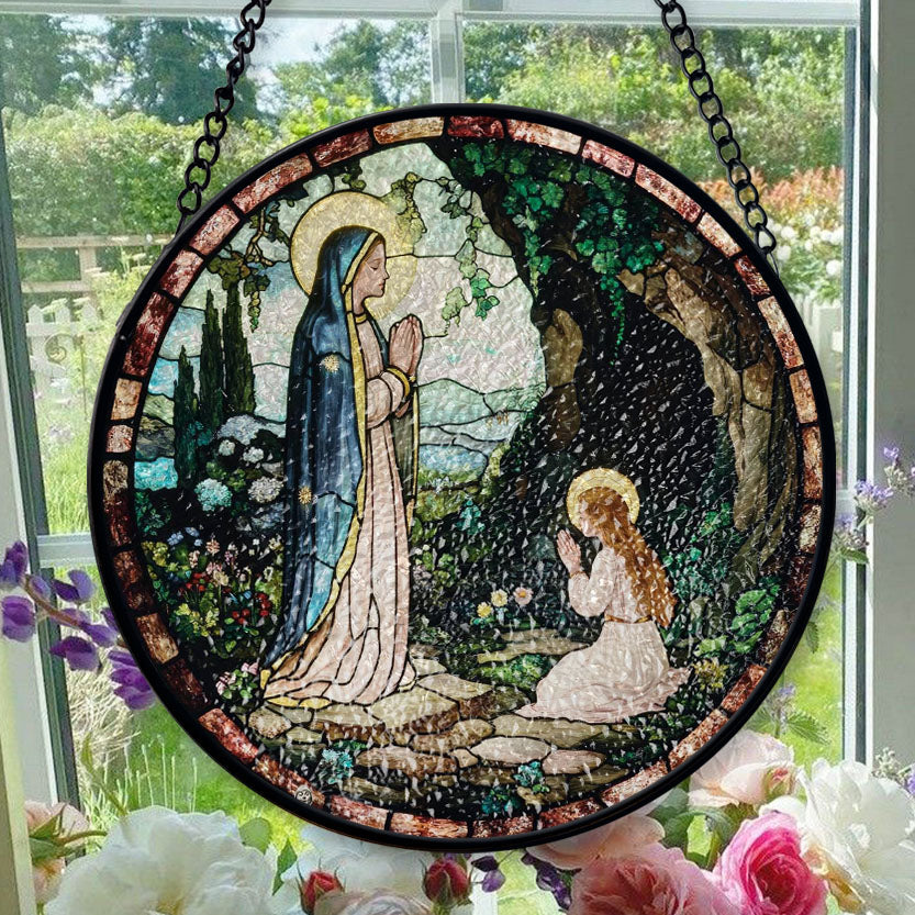 Hanging Stained Glass for Windows Lady Lourdes - Stained Glass for ...