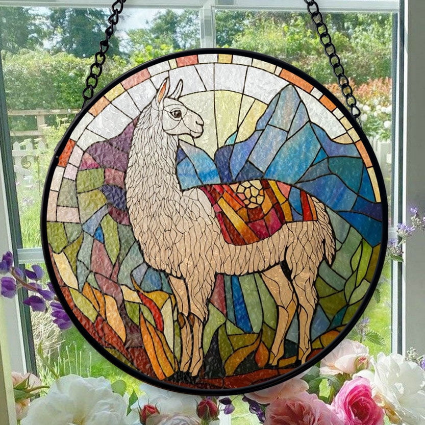 Hanging Stained Glass for Windows Llama Alpaca Light - Stained Glass ...