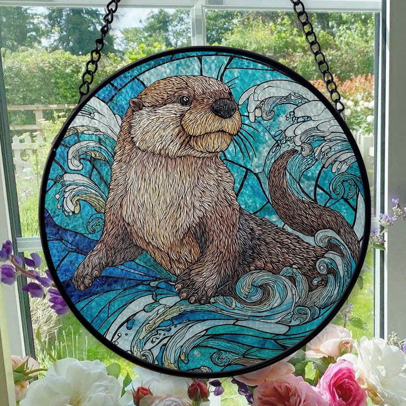 Hanging Stained Glass for Windows Otter - Stained Glass for Windows ...