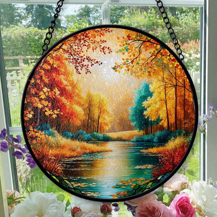 Hanging Stained Glass for Windows River Scene Hangings - Stained Glass ...
