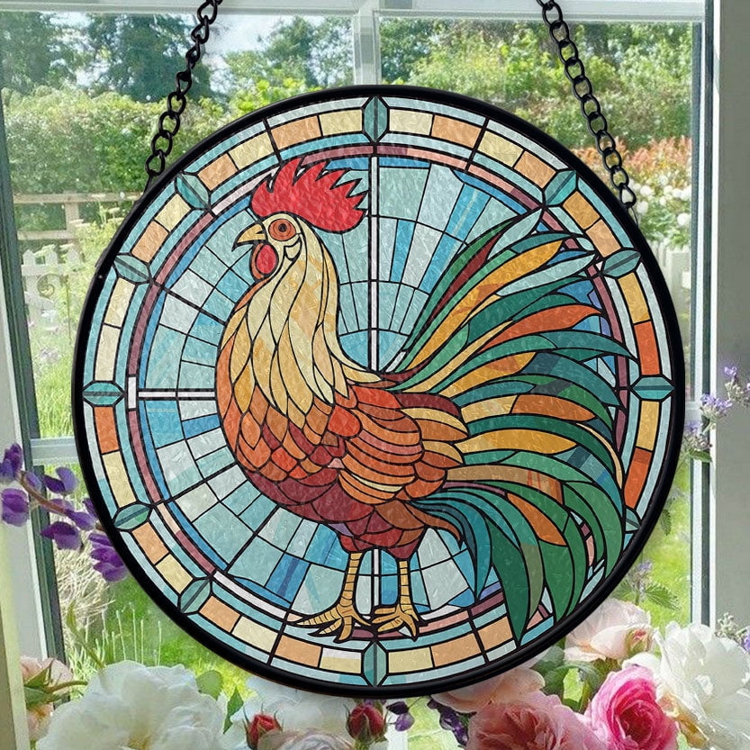 Hanging Stained Glass for Windows Rooster Pet Memorial - Stained Glass ...