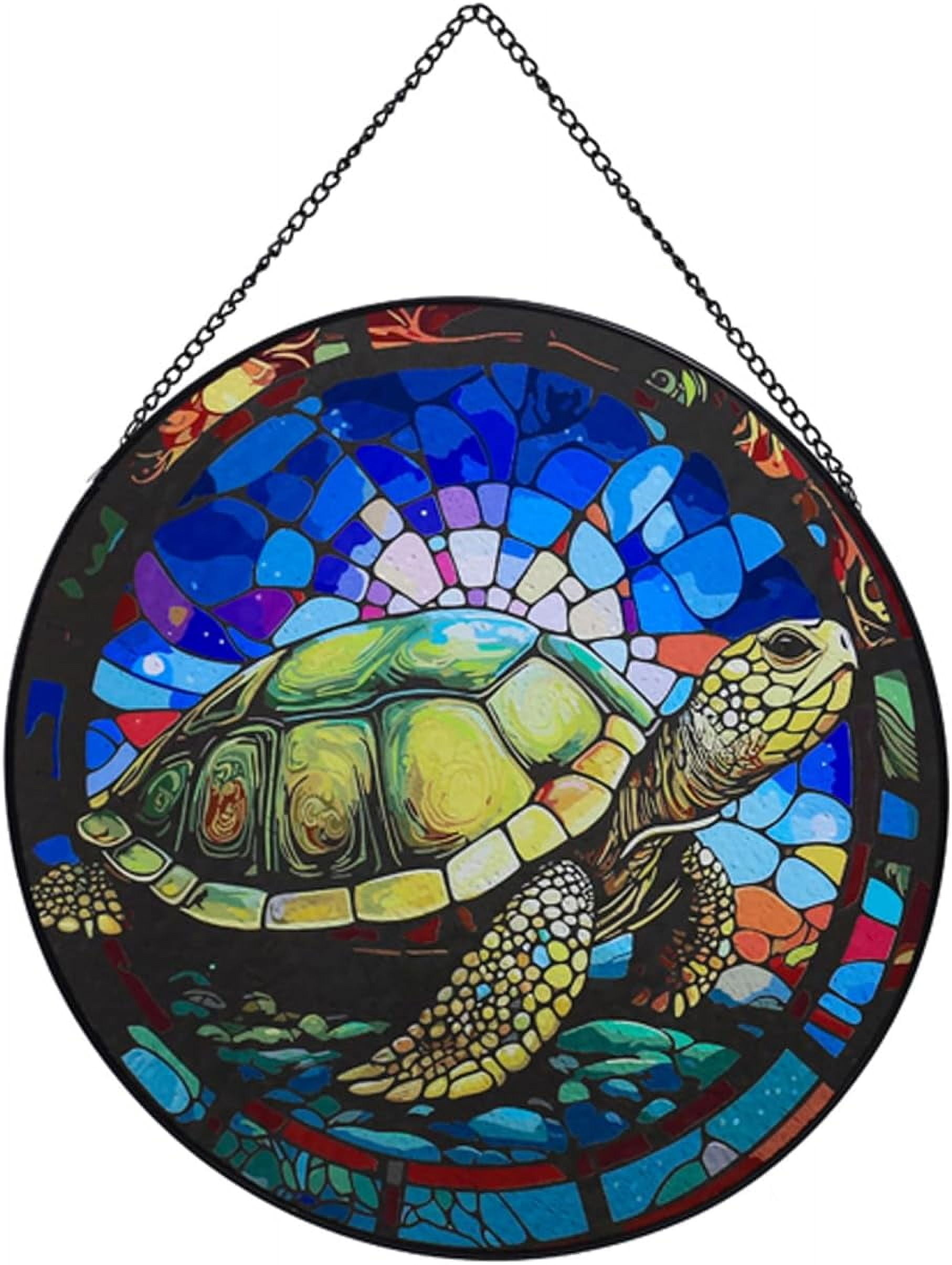 Hanging Stained Glass for Windows, Turtle Hand-Painted Glass Panel ...