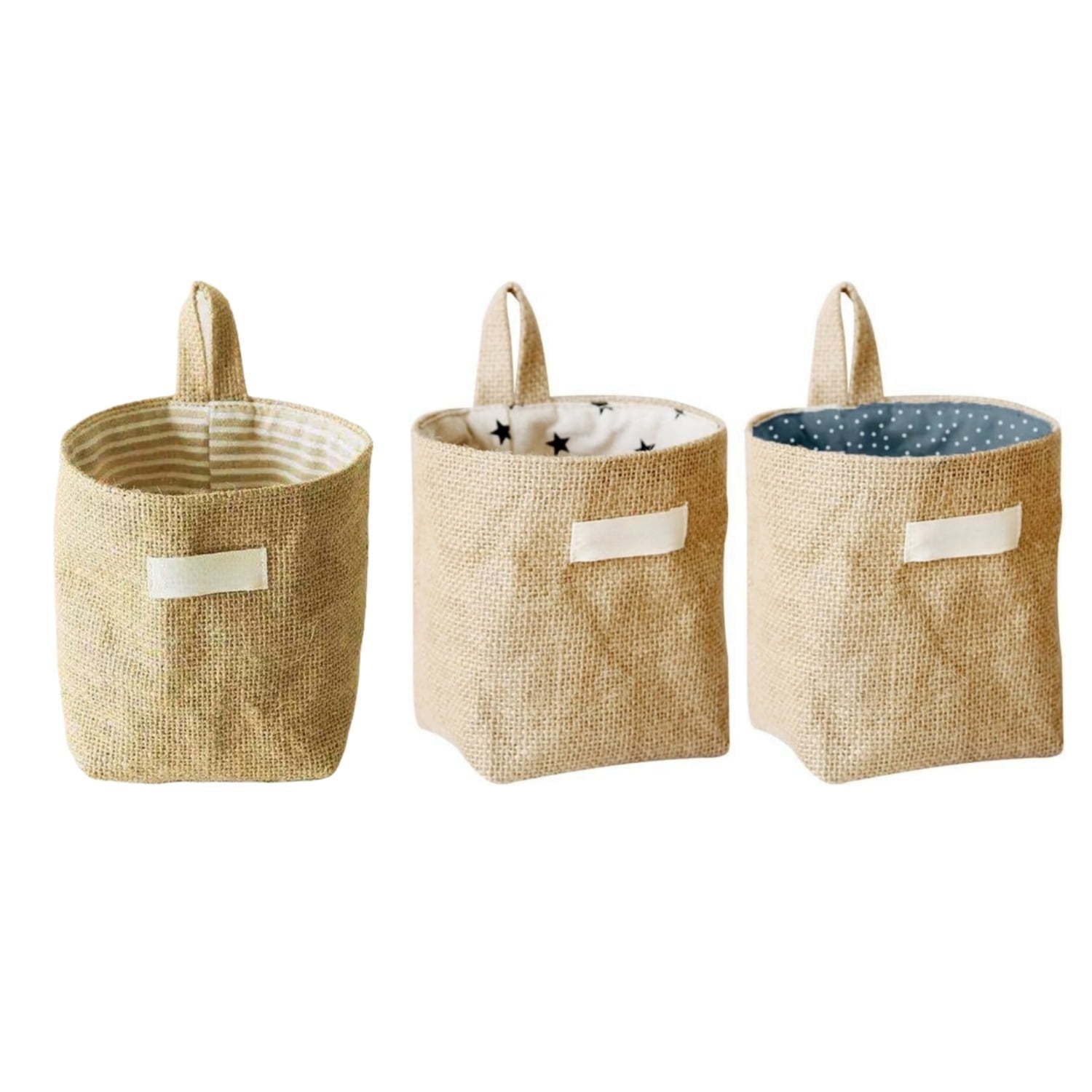 Hanging Storage Bag 3 Pack Cotton Linen Decorative Wall-Hanging Basket ...