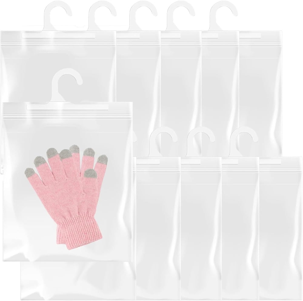 Hanging Storage Bags with Hooks,Happon 20 Pack Clear Plastic Bags,Book ...