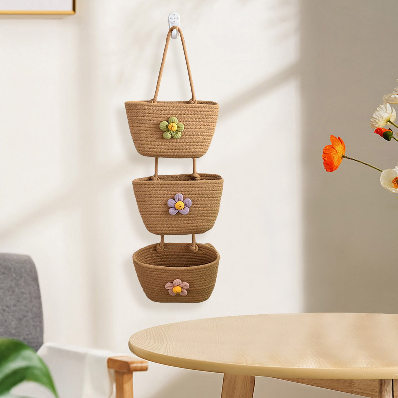 Hanging Storage Baskets Over The Door Hanging Basket, 3-Tier Cotton ...