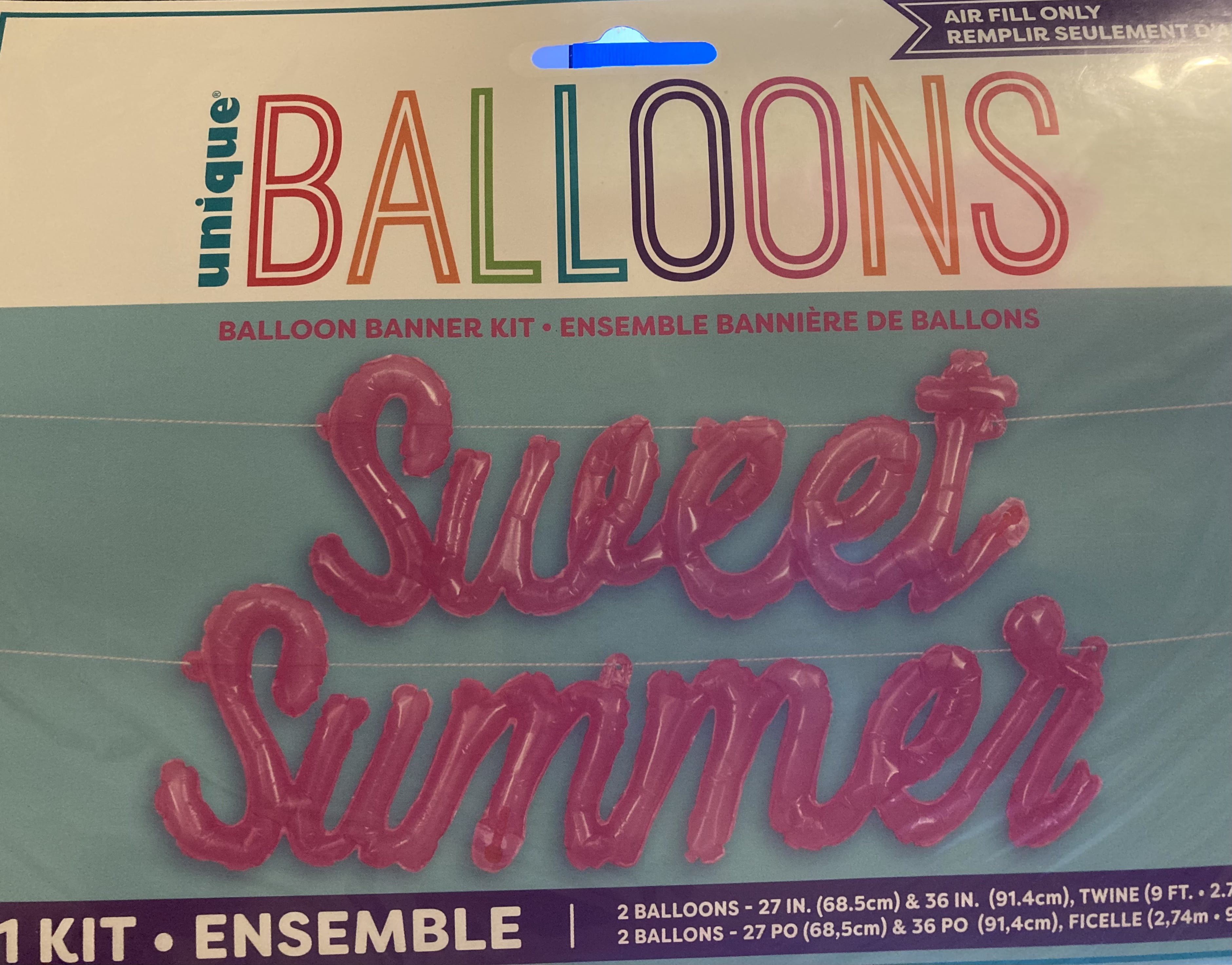 PINK Hanging “Sweet Summer” Balloon Banner Kit air fill only 27-36 ...