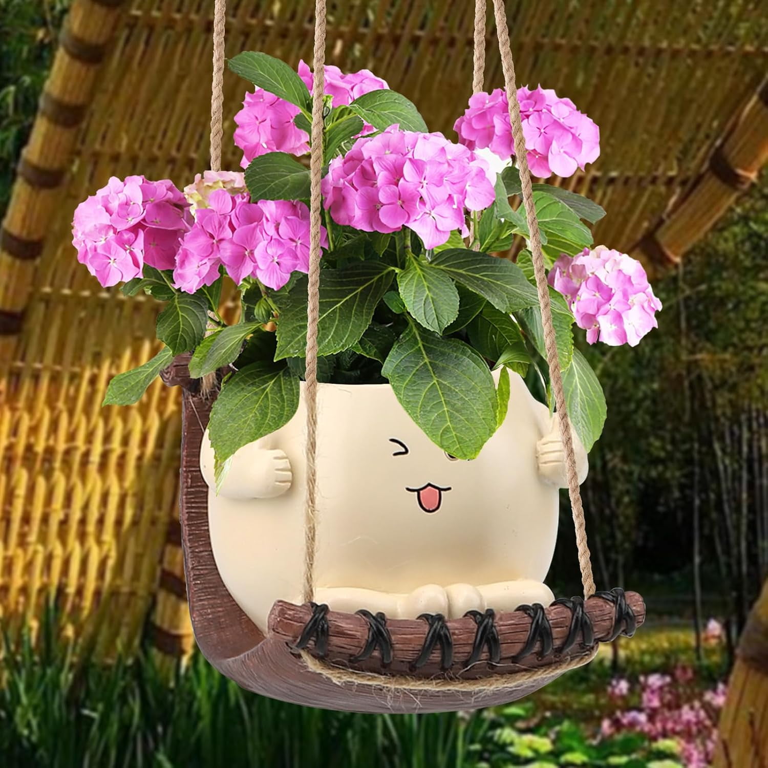 Hanging Swing Chair Planter Pot Resin Smile Face Plant Pot for Indoor ...
