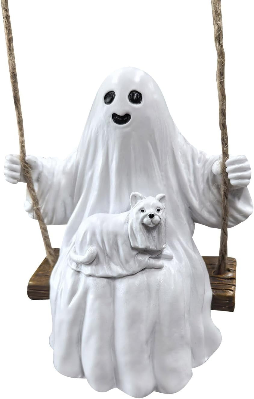 Hanging Swing Ghost Statues Cute Resin Ghost with Dog Figurines ...